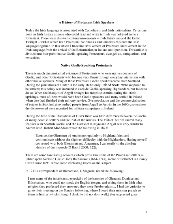 (PDF) A History of Protestant Irish speakers