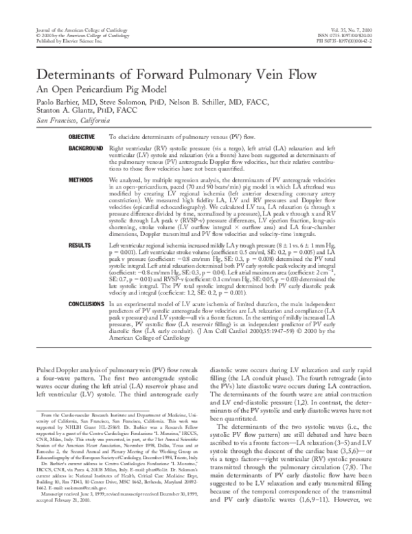 (PDF) Determinants of forward pulmonary vein flow