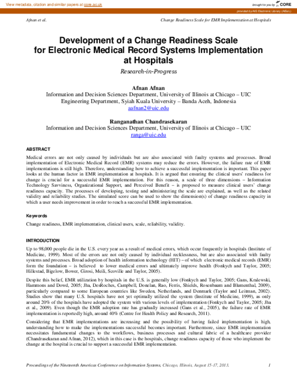 (PDF) Development of a Change Readiness Scale for Electronic Medical ...