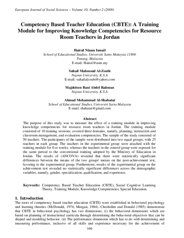 (PDF) Competency based teacher education (CBTE): A training module for ...