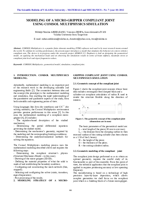 (PDF) Modeling of a Micro-Gripper Compliant Joint Using Comsol Multiphysics Simulation