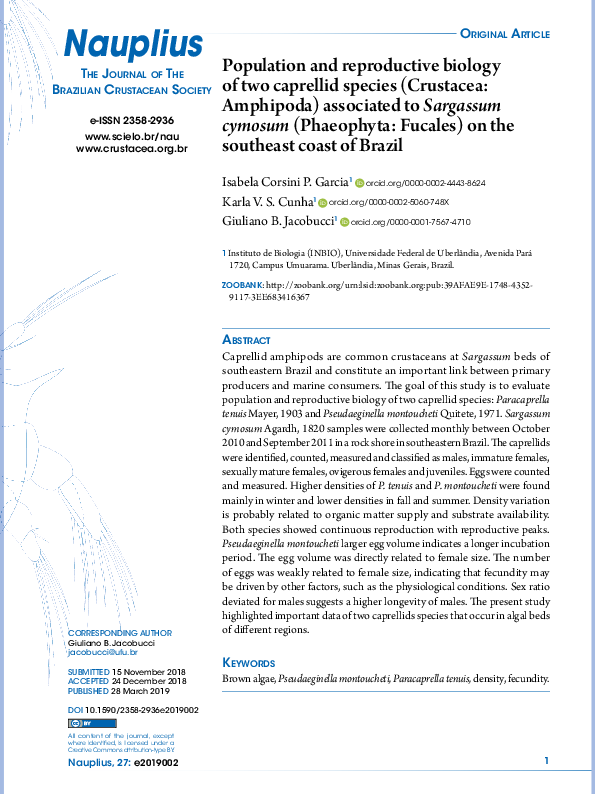 (PDF) Population and reproductive biology of two caprellid species ...