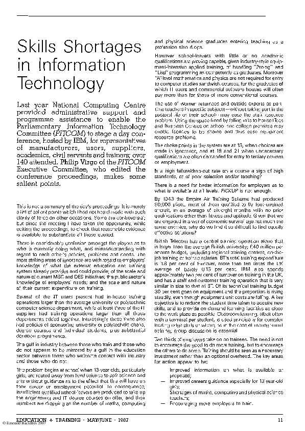 (PDF) Skills Shortages in Information Technology