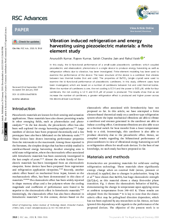 Pdf Vibration Induced Refrigeration And Energy Harvesting Using
