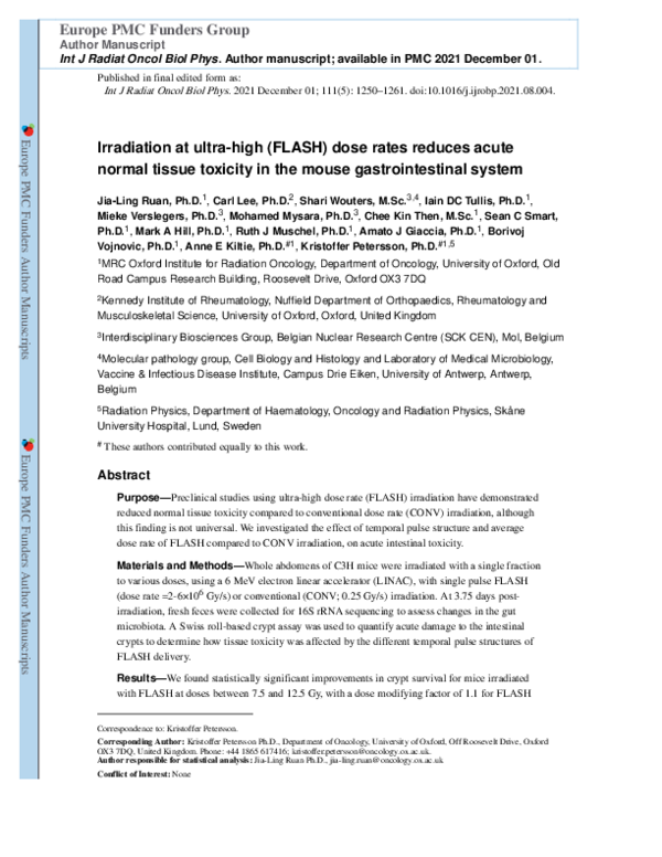 (PDF) Irradiation at Ultra-High (FLASH) Dose Rates Reduces Acute Normal ...