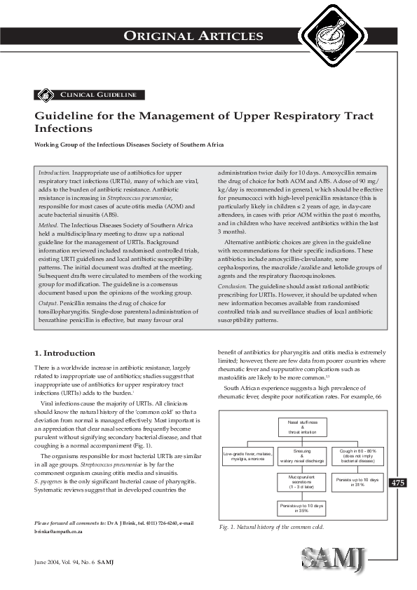 (PDF) Guideline for the management of upper respiratory tract infections
