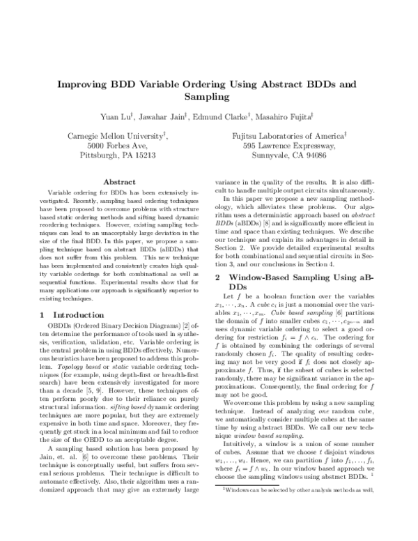 Pdf Improving Bdd Variable Ordering Using Abstract Bdds And Sampling