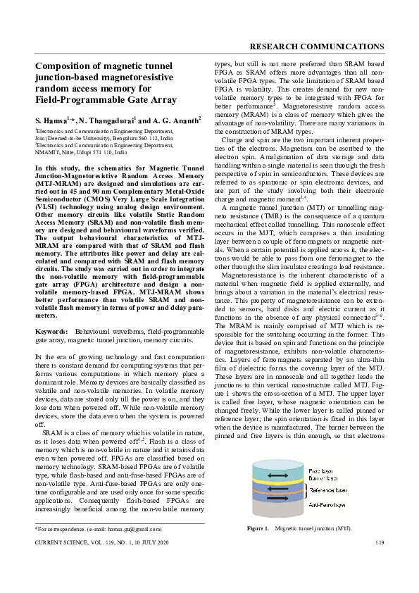 (PDF) Composition of Magnetic Tunnel Junction-Based Magnetoresistive Random Access Memory for ...