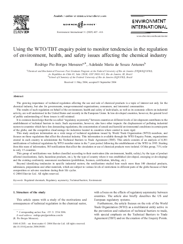 (PDF) Using the WTO/TBT enquiry point to monitor tendencies in the ...