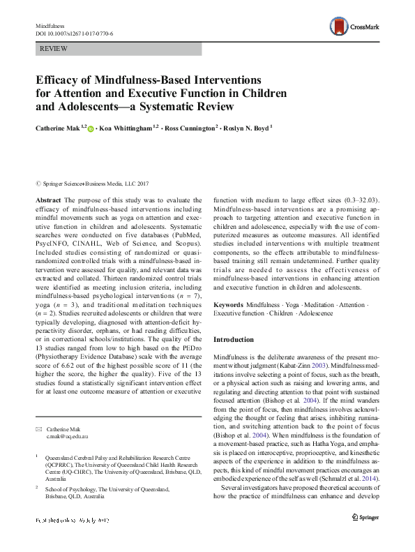 (PDF) Efficacy of Mindfulness-Based Interventions for Attention and ...