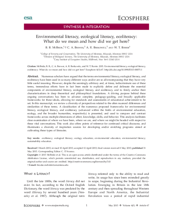 (PDF) Environmental literacy, ecological literacy, ecoliteracy: What do ...