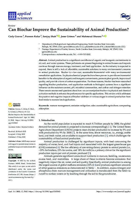 (PDF) Can Biochar Improve the Sustainability of Animal Production?