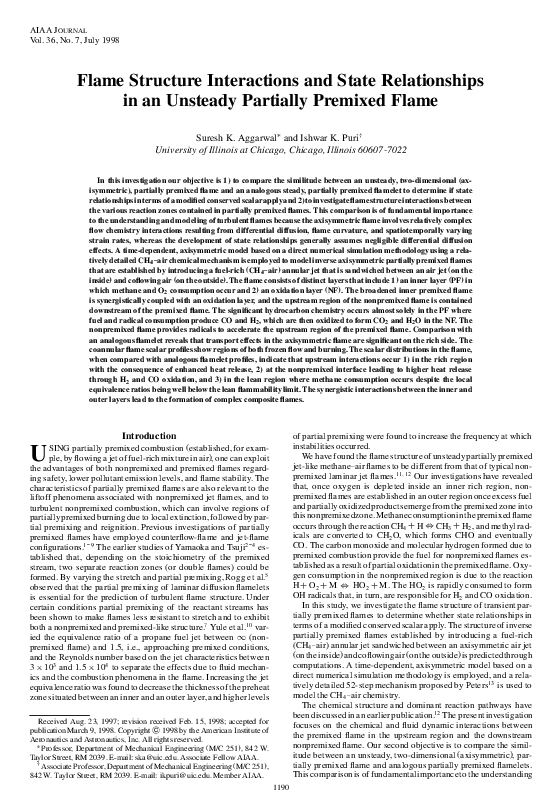 (PDF) Flame structure interactions and state relationships in an unsteady partially premixed flame