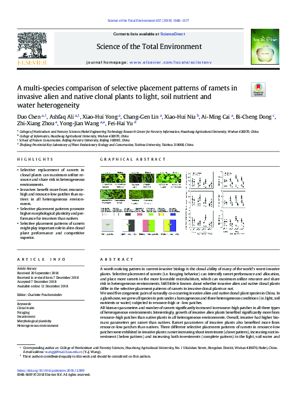 (PDF) A multi-species comparison of selective placement patterns of ramets in invasive alien and ...