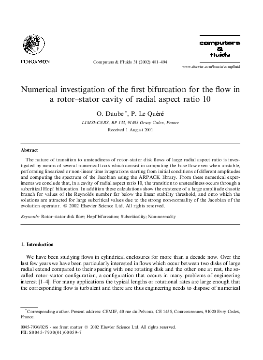 (PDF) Numerical investigation of the first bifurcation for the flow in a rotor–stator cavity of ...