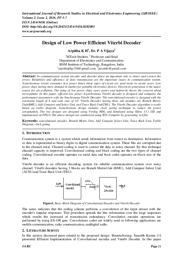 (PDF) Design of Low Power Efficient Viterbi Decoder