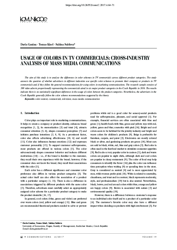 (PDF) Usage of Colors in TV Commercials: Cross-Industry Analysis of ...