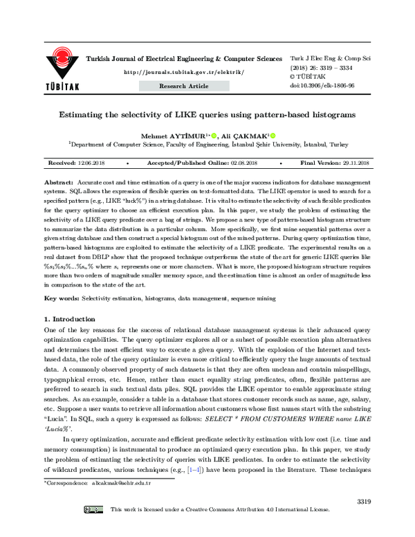Pdf Estimating The Selectivity Of Like Queries Using Pattern Based