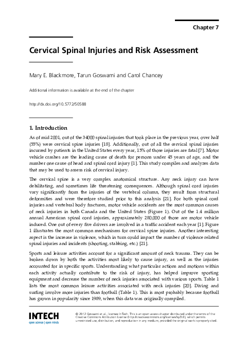 (PDF) Cervical Spinal Injuries and Risk Assessment | Mary Kundrat ...