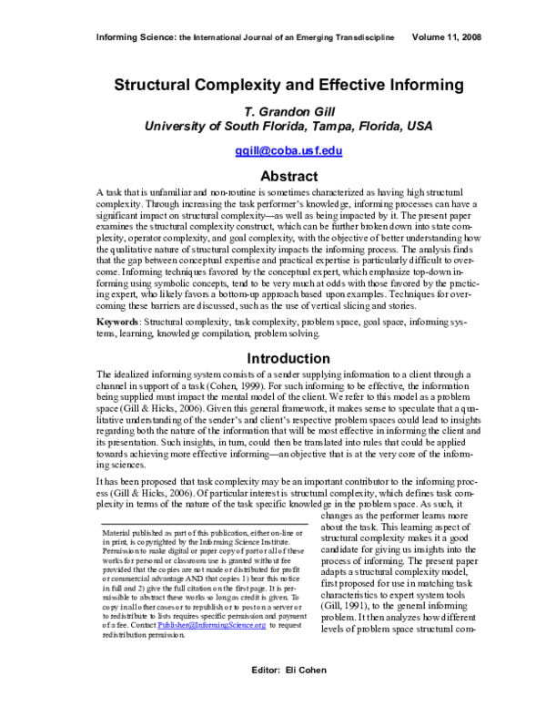 (PDF) Structural Complexity and Effective Informing