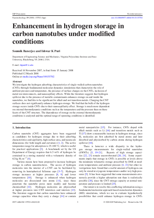 (PDF) Enhancement in hydrogen storage in carbon nanotubes under ...