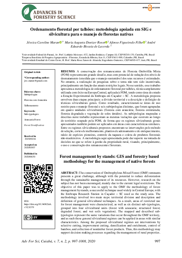 (PDF) Forest management by stands: GIS and forestry based methodology ...