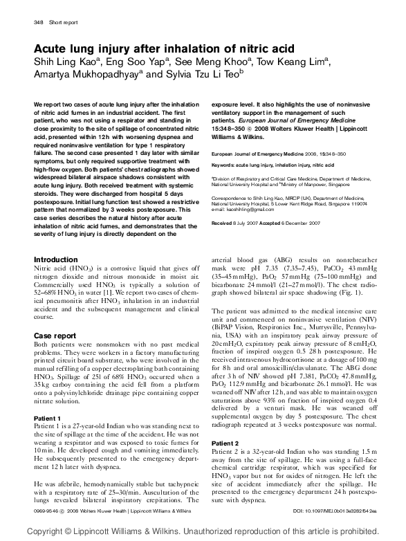 (PDF) Acute lung injury after inhalation of nitric acid