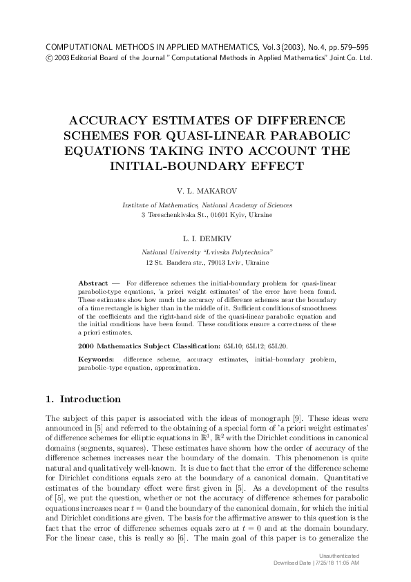 Pdf Accuracy Estimates Of Difference Schemes For Quasi Linear Parabolic Equations Taking Into