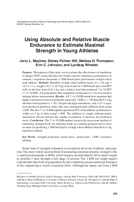(PDF) Using Absolute and Relative Muscle Endurance to Estimate Maximal ...