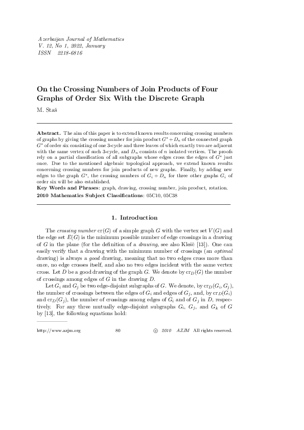(PDF) On the Crossing Numbers of Join Products of Four Graphs of Order Six With the Discrete Graph