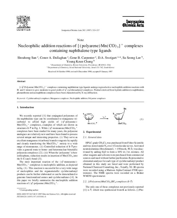 (PDF) Regioselective Nucleophilic Additions to Mn(CO)3 Complexes