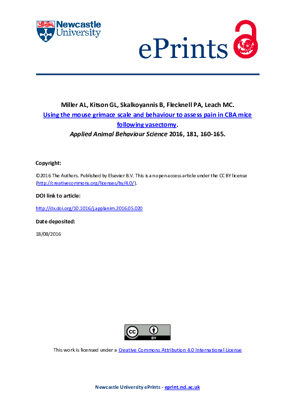 (PDF) Using the mouse grimace scale and behaviour to assess pain in CBA ...
