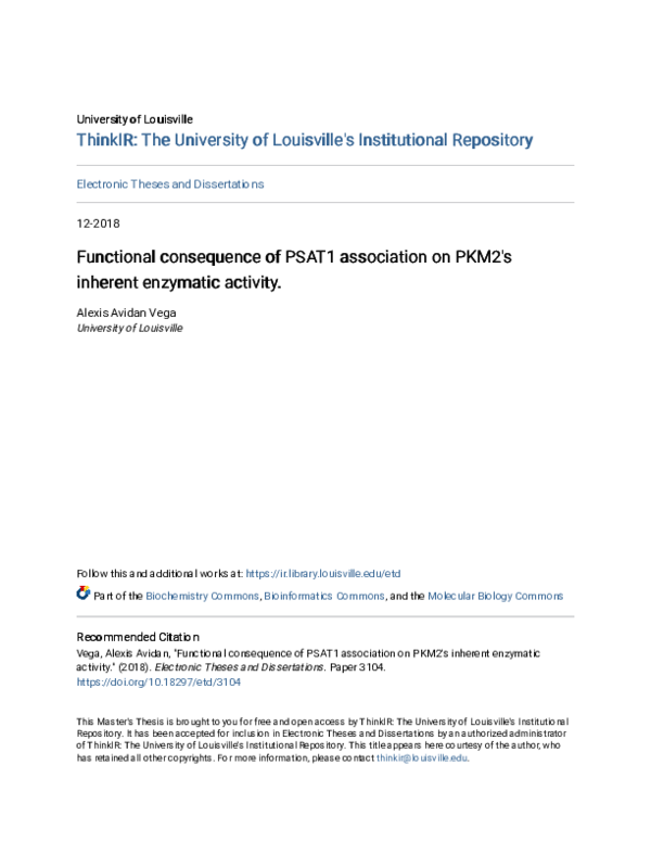 (PDF) Functional consequence of PSAT1 association on PKM2's inherent ...