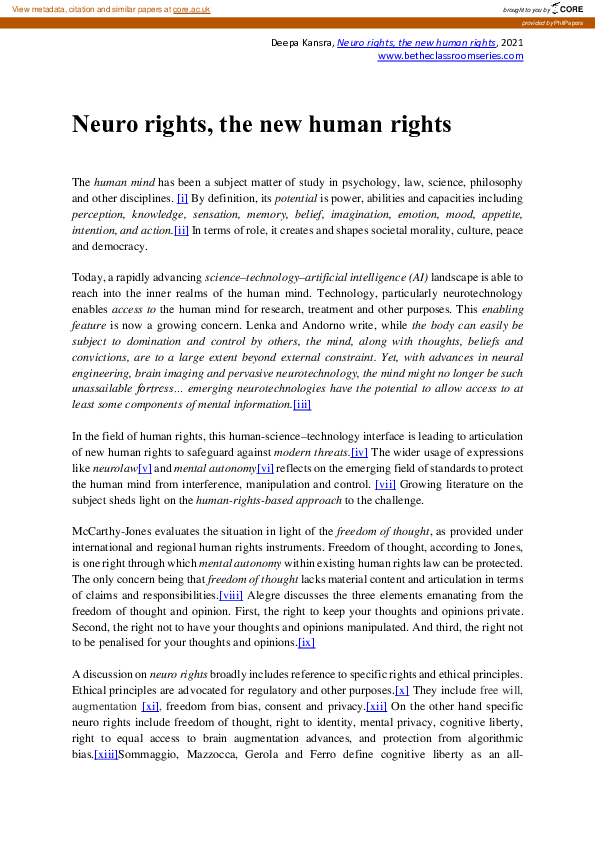 (PDF) Neuro rights, the new human rights
