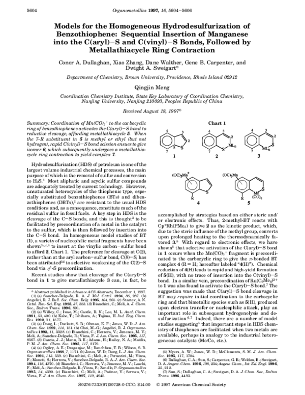 (PDF) Models for the Homogeneous Hydrodesulfurization of Benzothiophene ...