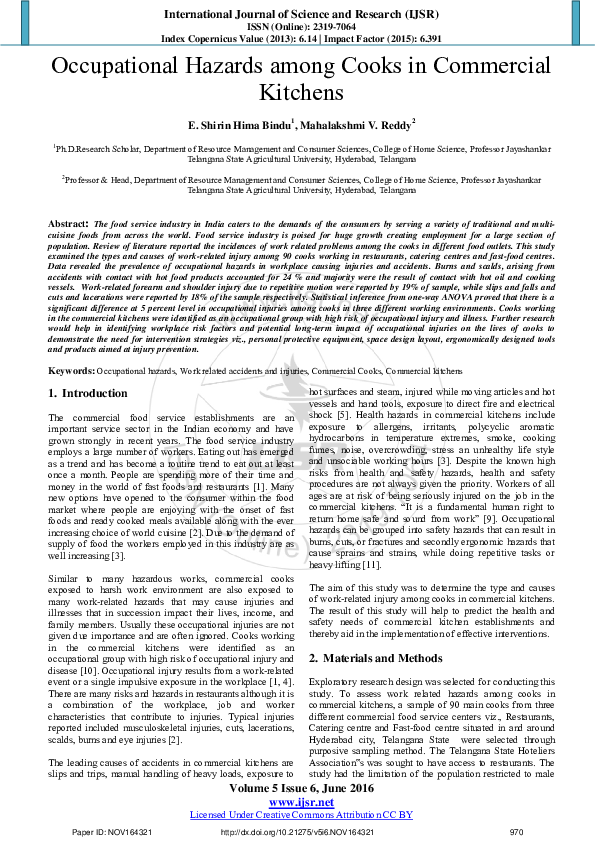 (PDF) Occupational Hazards among Cooks in Commercial Kitchens
