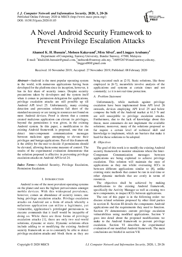 Pdf A Novel Android Security Framework To Prevent Privilege