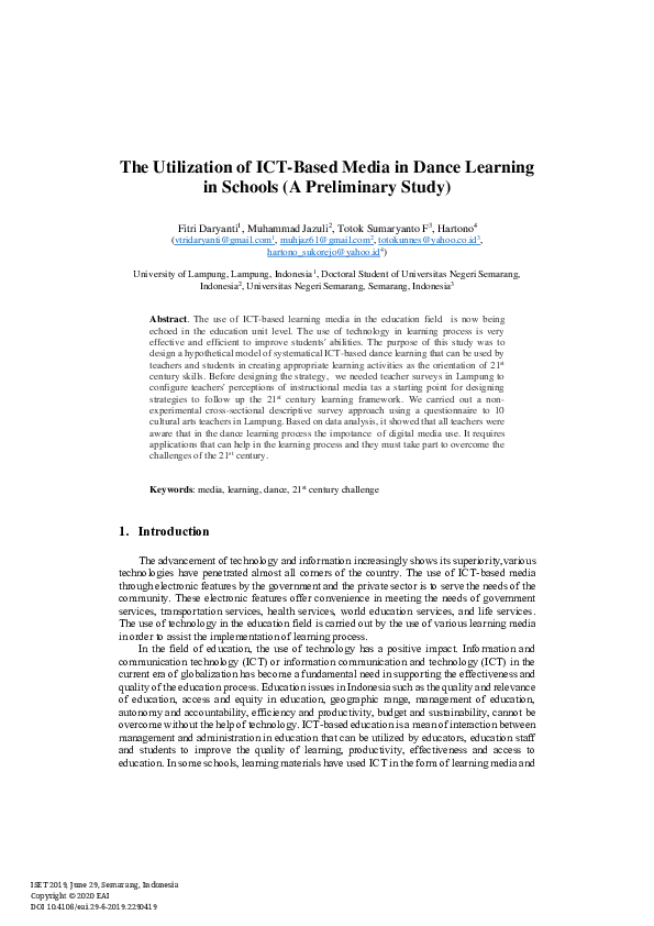 (PDF) The Utilization of ICT-Based Media in Dance Learning in Schools ...