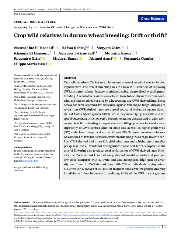 (PDF) Crop wild relatives in durum wheat breeding: Drift or thrift?