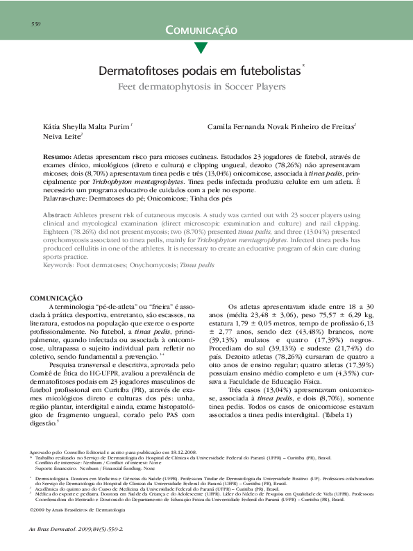 (PDF) [Feet dermatophytosis in soccer players]