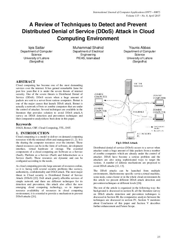 (PDF) A Review of Techniques to Detect and Prevent Distributed Denial of Service (DDoS) Attack ...