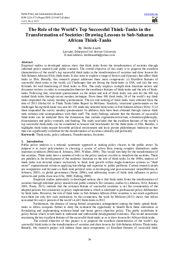 (PDF) The Role of the World’s Top Successful Think-Tanks in the ...