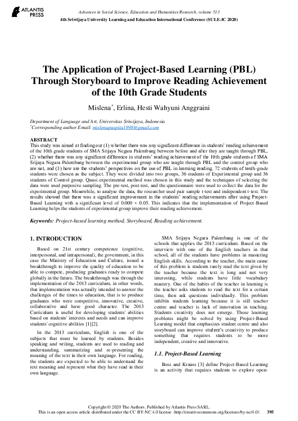 (PDF) The Application of Project-Based Learning (PBL) Through ...