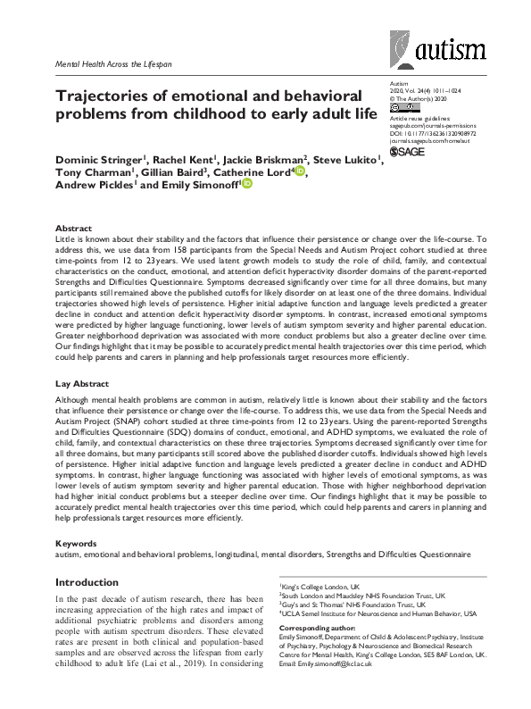 (PDF) Trajectories of emotional and behavioral problems from childhood ...