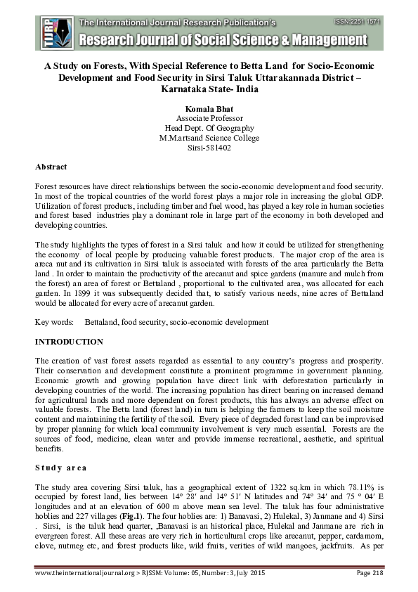 (PDF) A Study on Forests, with Special Reference to Betta Land for ...