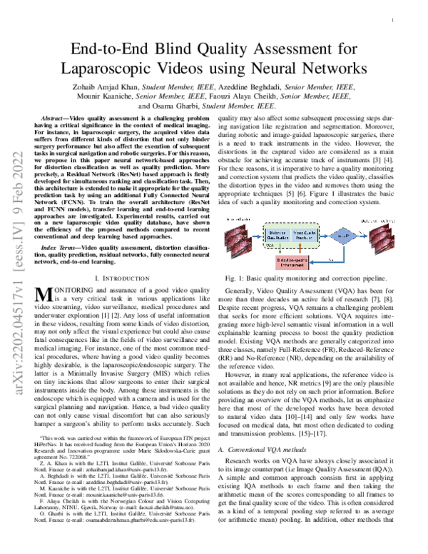 (PDF) End-to-End Blind Quality Assessment for Laparoscopic Videos using Neural Networks