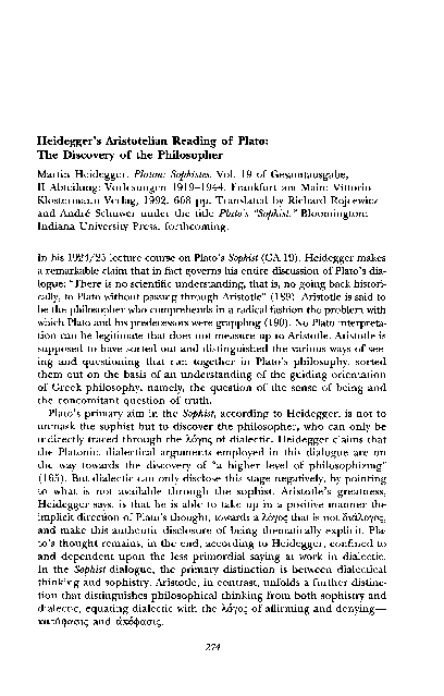 (PDF) Heidegger's Aristotelian Reading of Plato: The Discovery of the ...