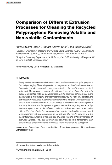(PDF) Comparison of Different Extrusion Processes for Cleaning the Recycled Polypropylene ...