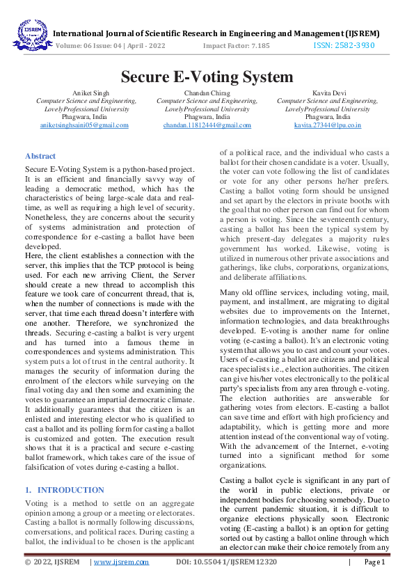 (PDF) Secure E-Voting System