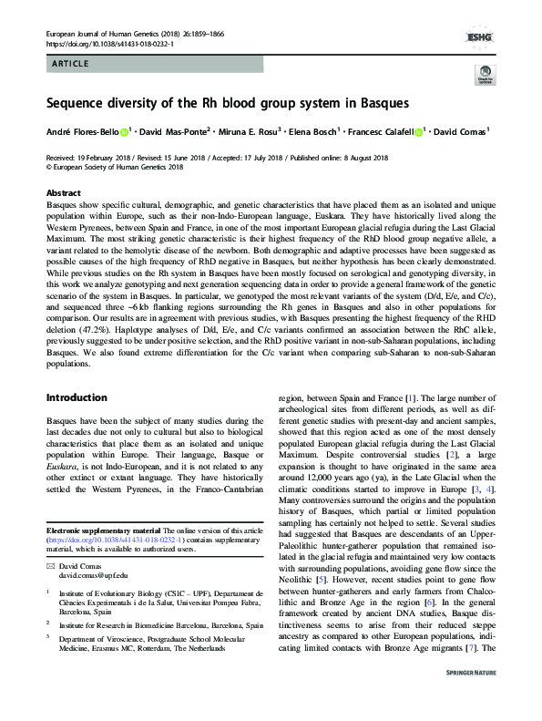 (PDF) Sequence diversity of the Rh blood group system in Basques